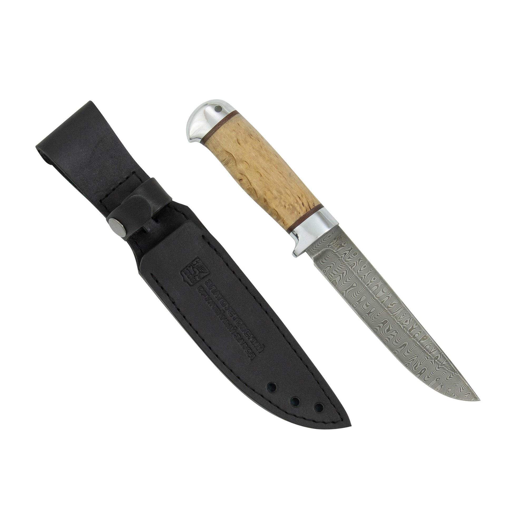 Нож "Лиса" (нержавеющая дамасская сталь, карельская береза/ал.)