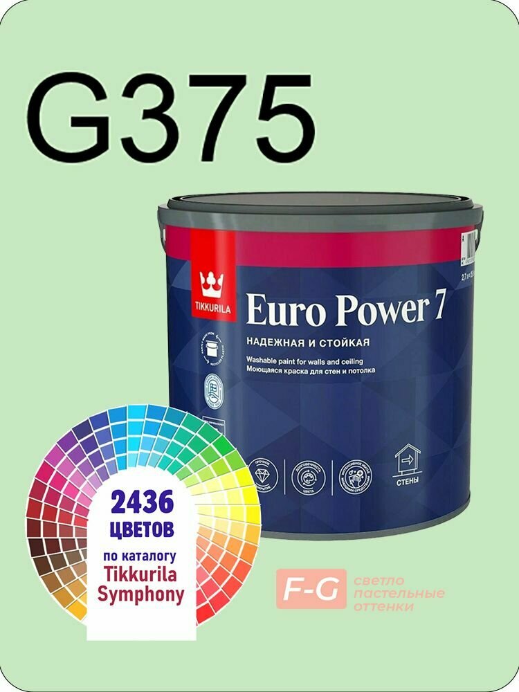 Краска для стен и потолков Tikkurila Euro Power 7 2,7л. светло-пастельные оттенки G375
