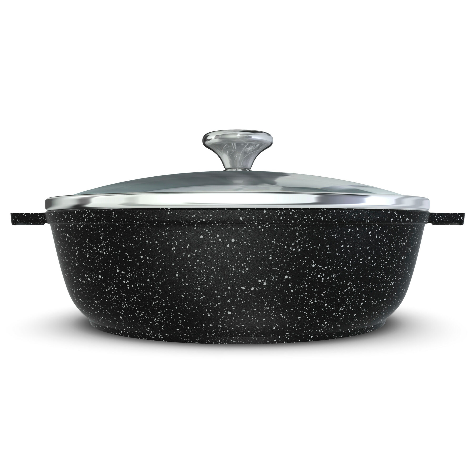 Жаровня НМП Каменная черный гранит 30см 5л антипр. покр. литой алюм. стекл. крышка