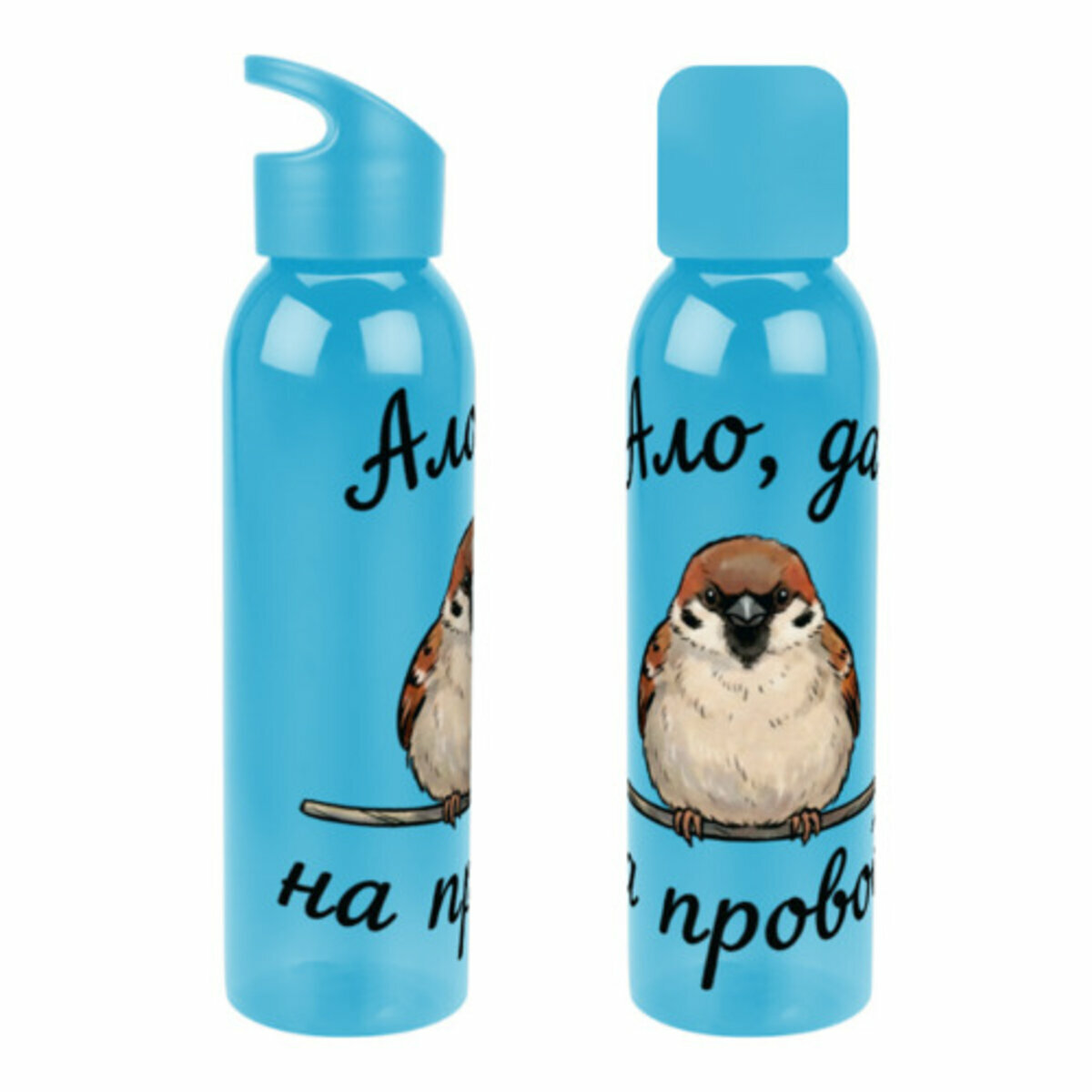 Бутылка для воды «Воробей на проводе» (голубой)