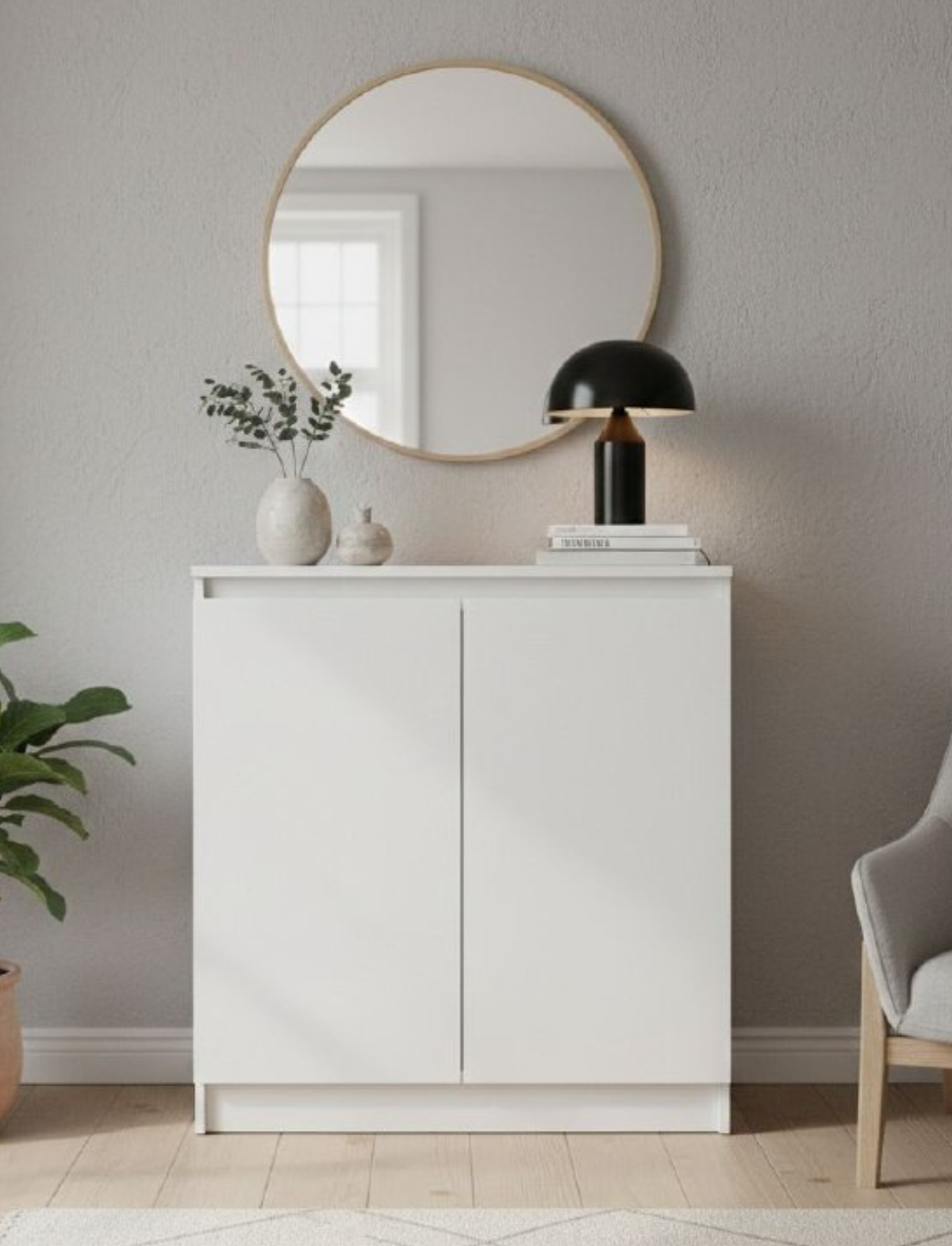 Комод-тумба с полкой К800-2Д, 80х39х90 см, ЛДСП Белый гладкий, распашные двери, петли с доводчиком