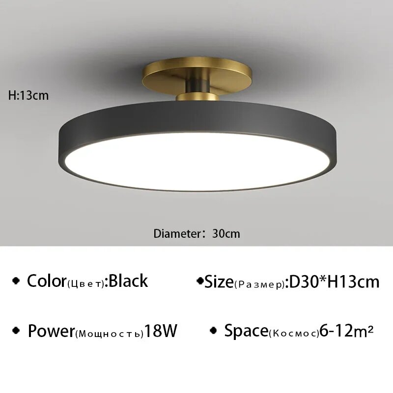 Черный потолочный светильник Sanoni LED 30см, белый свет