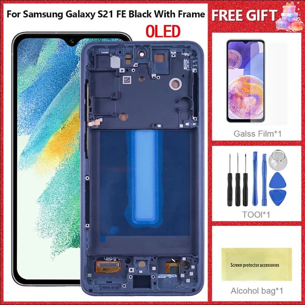 6,4 "Super AMOLED для Samsung S21 FE 5G G990B G990B/DS ЖК-дисплей с сенсорным экраном и рамкой для Samsung S21FE 5G Замена дисплея OLED Black Frame