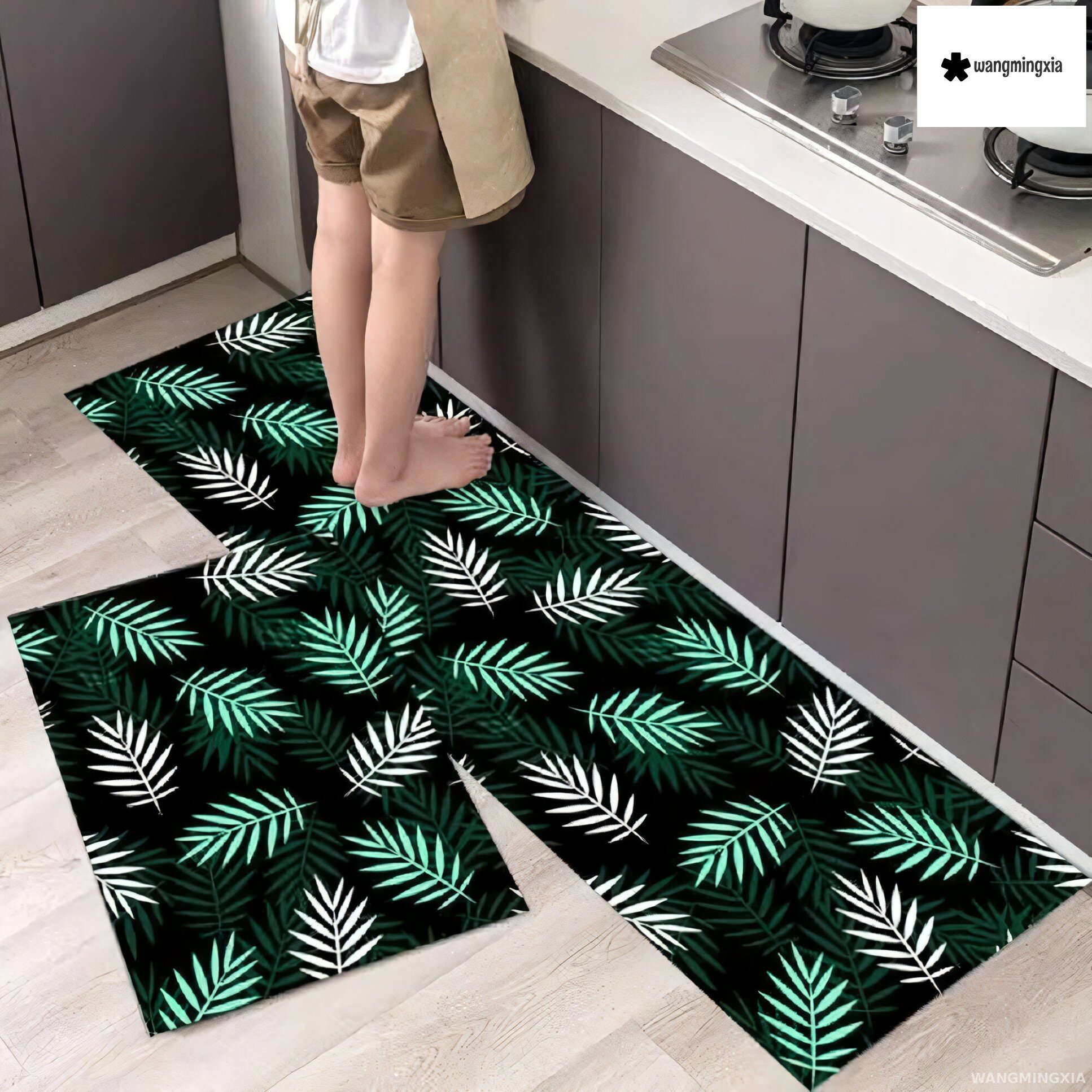 Эксклюзивный придверный коврик и набор для кухни LettBrin с листьями 2 предмета