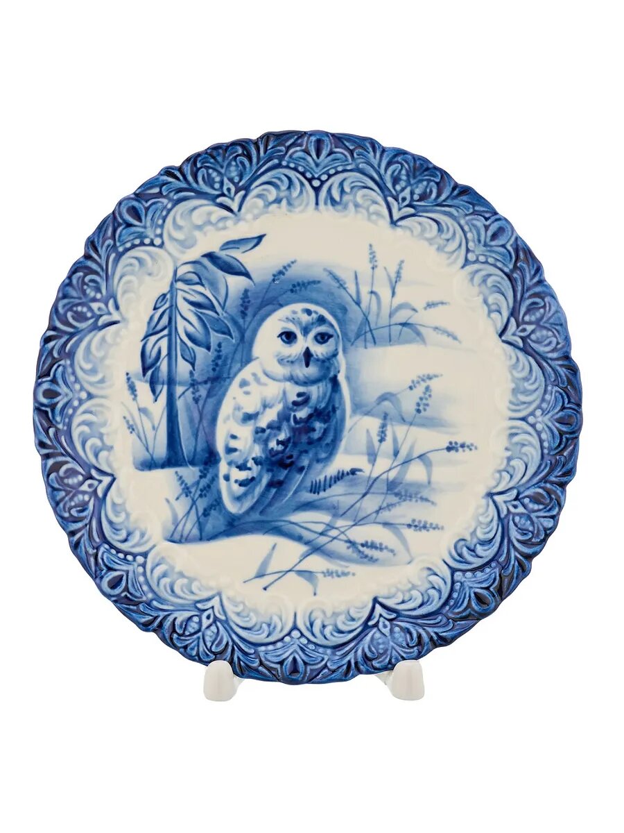 Тарелка декоративная "Птицы". Гжель, 17 см