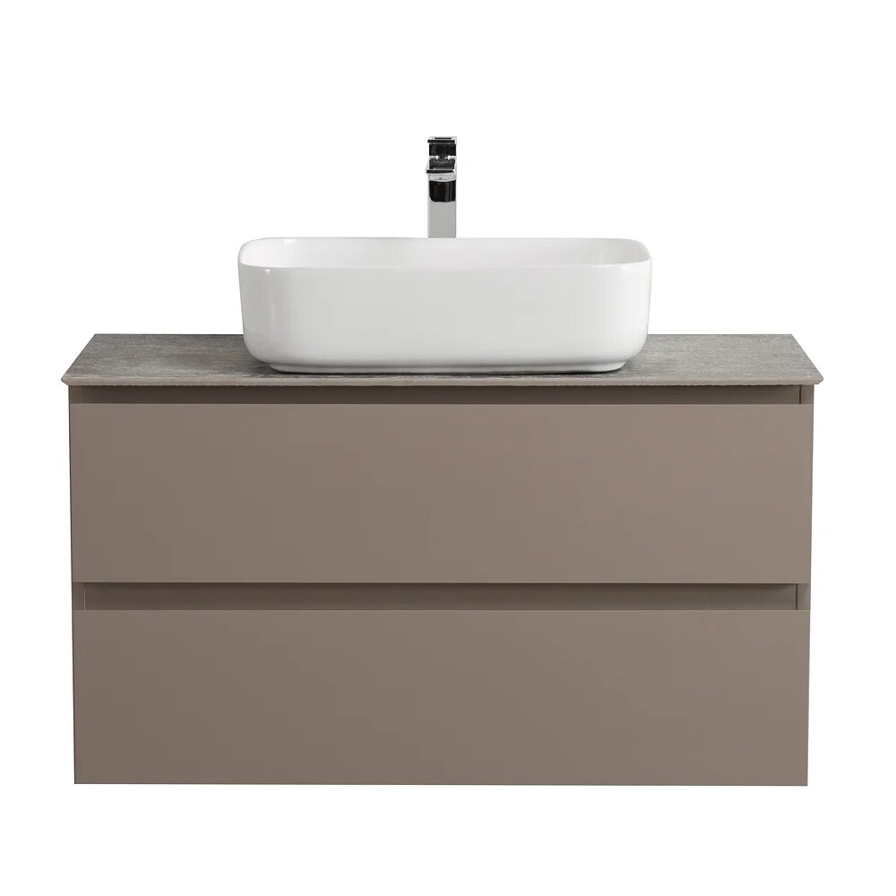 Тумба под раковину со столешницей BelBagno Kraft 100 подвесная, бежевая, матовая, из МДФ, тумба для ванной, с ящиками