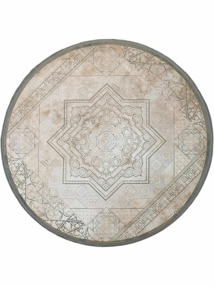 Ковер премиальный иранский высокоплотный, круглый 2 на 2 м, на пол в спальню, гостиную, 100% хлопок, эвкалиптовый шелк, круг размер 200х200 см