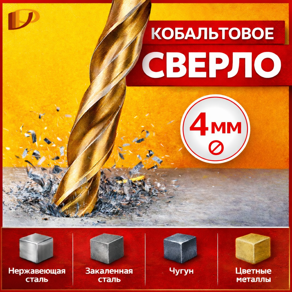 Сверло по металлу HSS Co5% ⌀4,0мм — кобальтовое для нержавейки и закалённой стали, промышленное.