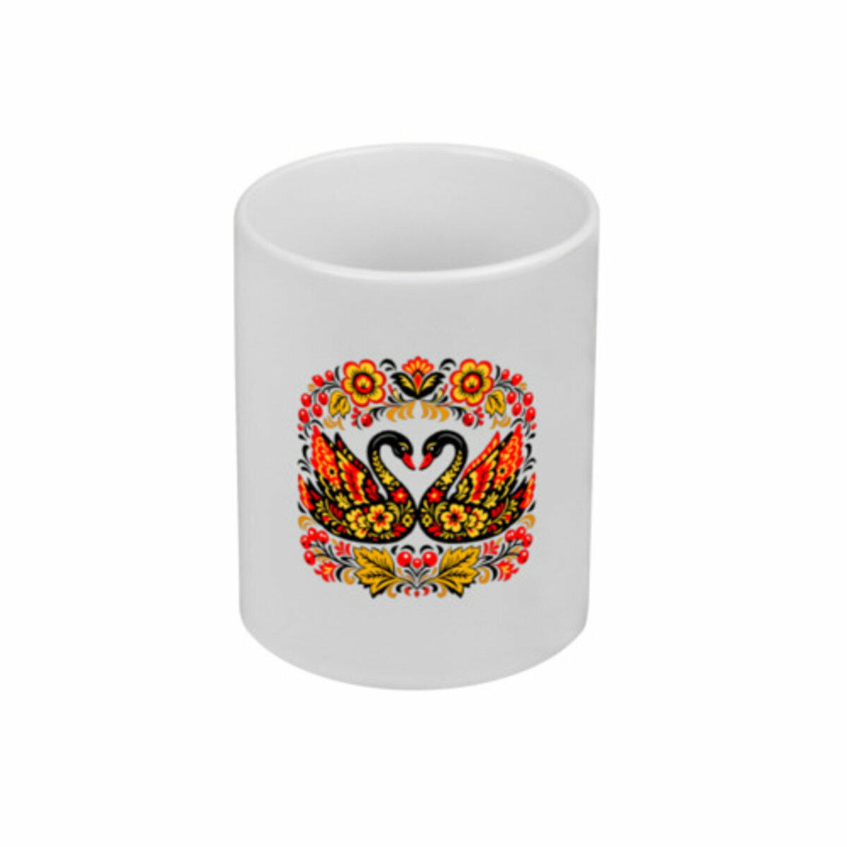 Кружка «Русская хохлома - узор лебеди в хохломе» (белый)