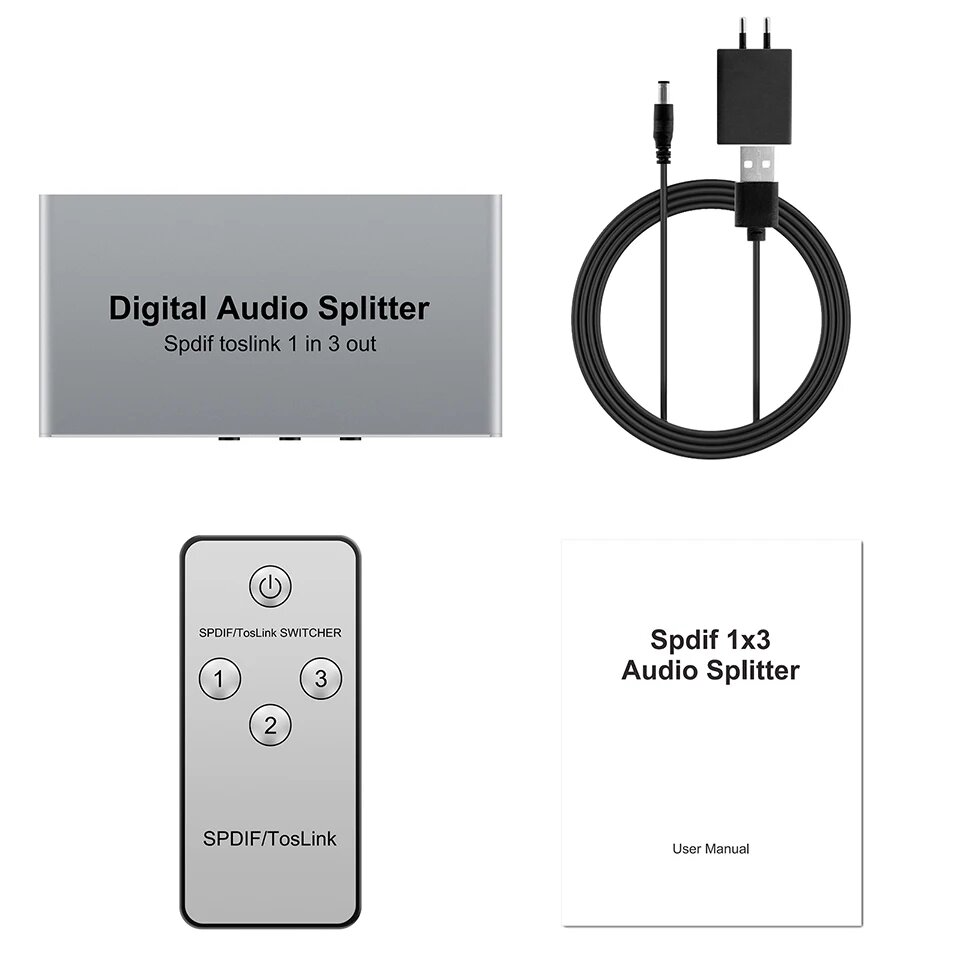 Wiistar оптический аудиоразветвитель 1x3, Цвет: Add power cable