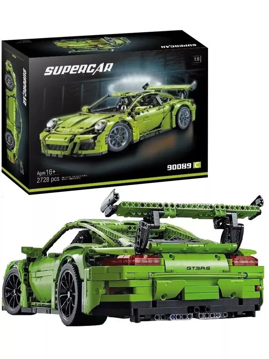 Конструктор Porsche 911 GT3 RS, 2728 деталей, пластик, зелёный