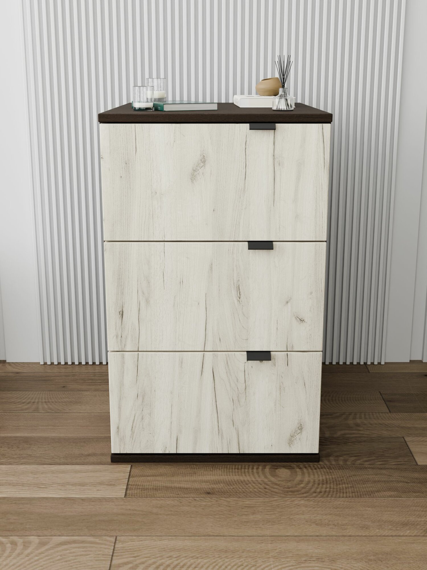 Изумлит Комод для белья и одежды Компакт 3 ящика, 45х73.5х58.4 см, венге-дуб крафт белый