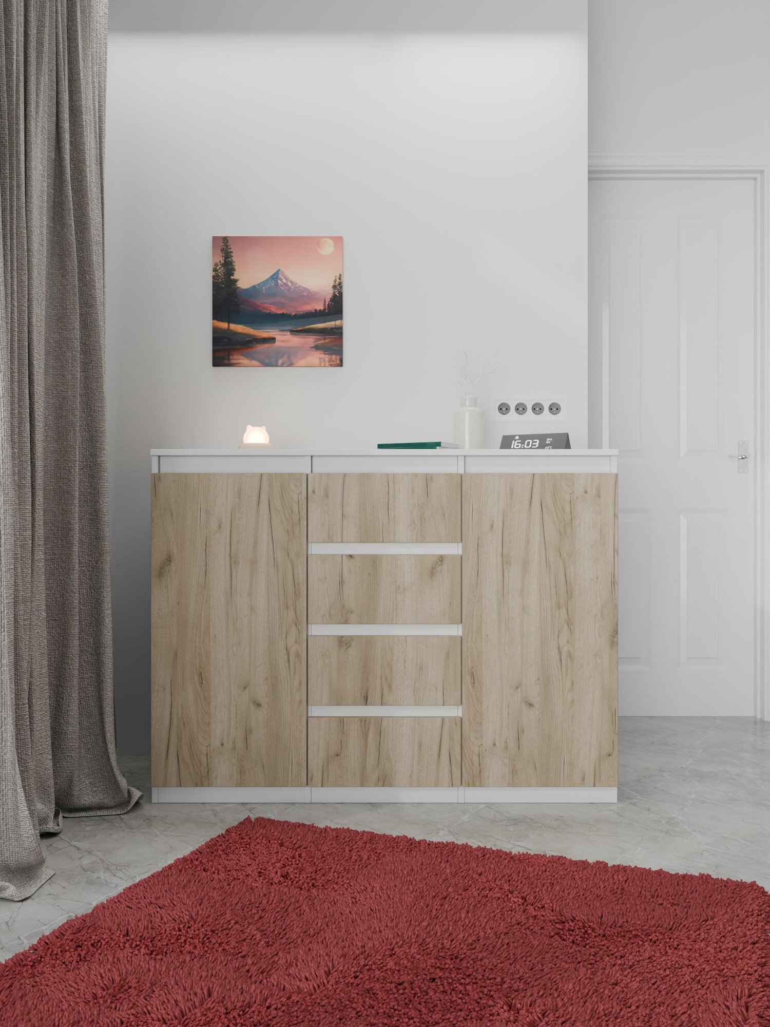 Комод для белья и одежды тоскана, 120х91х50.4 см, белый - дуб крафт серый