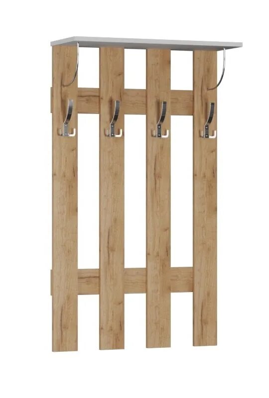 Вешалка настенная ЯПВ-1 «Ямайка» с крючками, ЛДСП (Дуб крафт золотой/Белый) 70х26х120