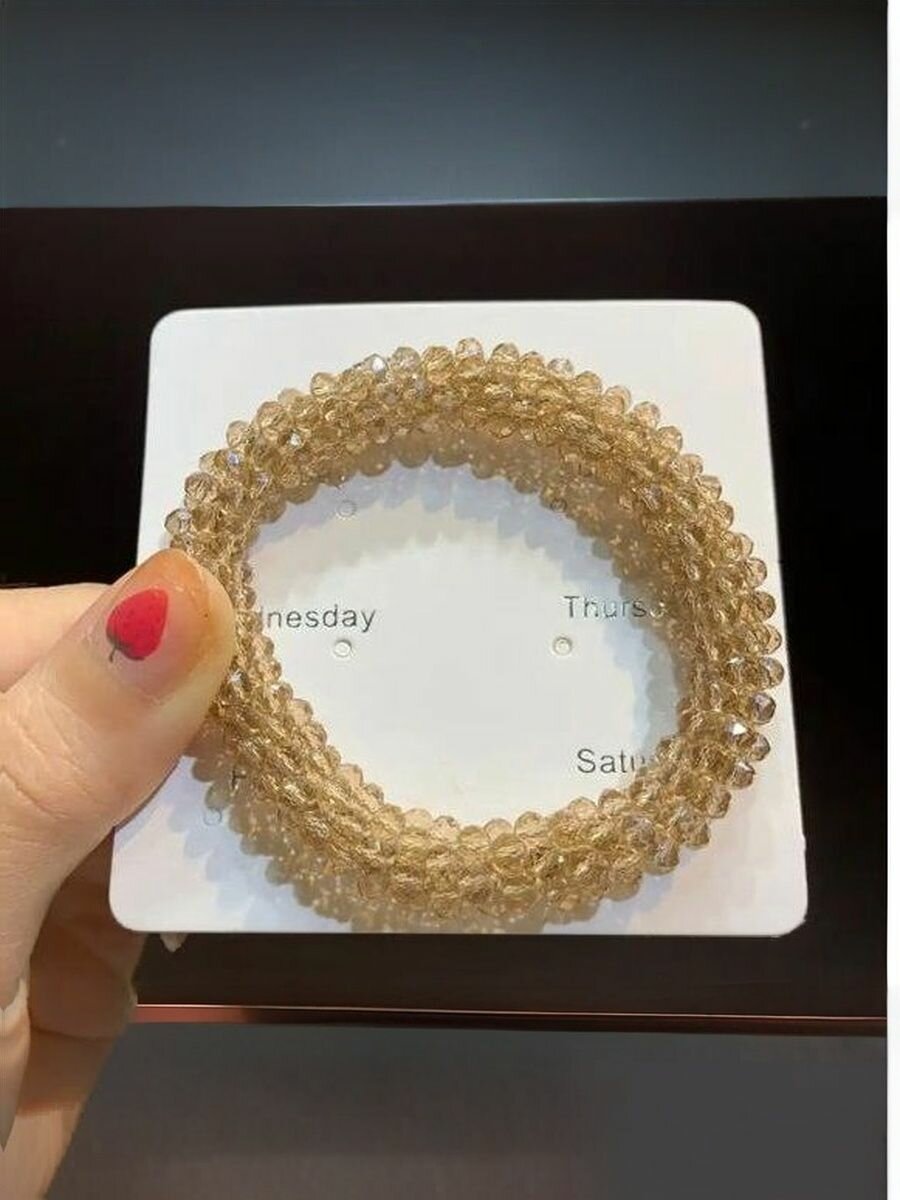 Резинка для волос - браслет бежевая с кристаллами