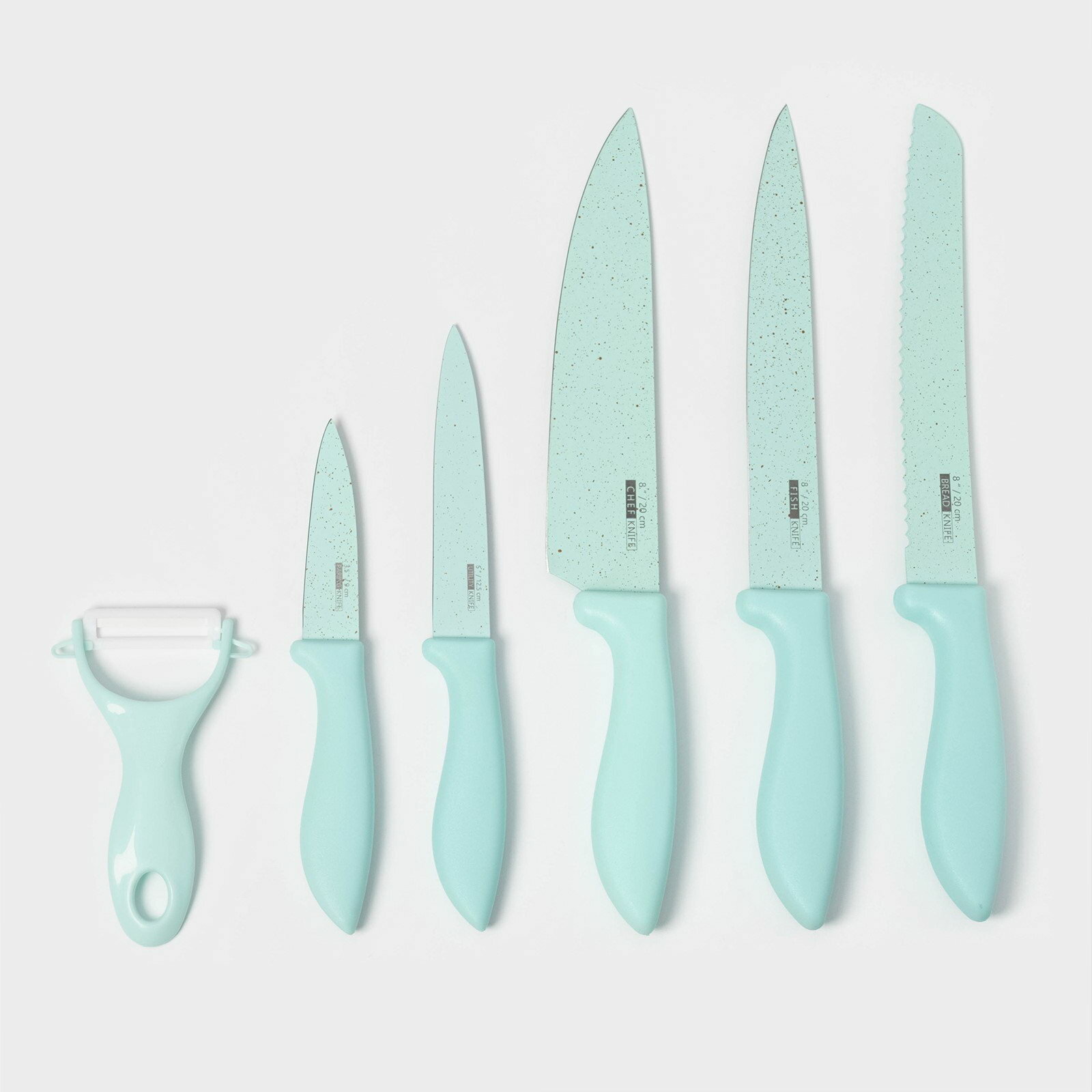 Набор кухонных принадлежностей "Клауд", 6 предметов: 5 ножей, овощечистка из керамики, бирюзовый