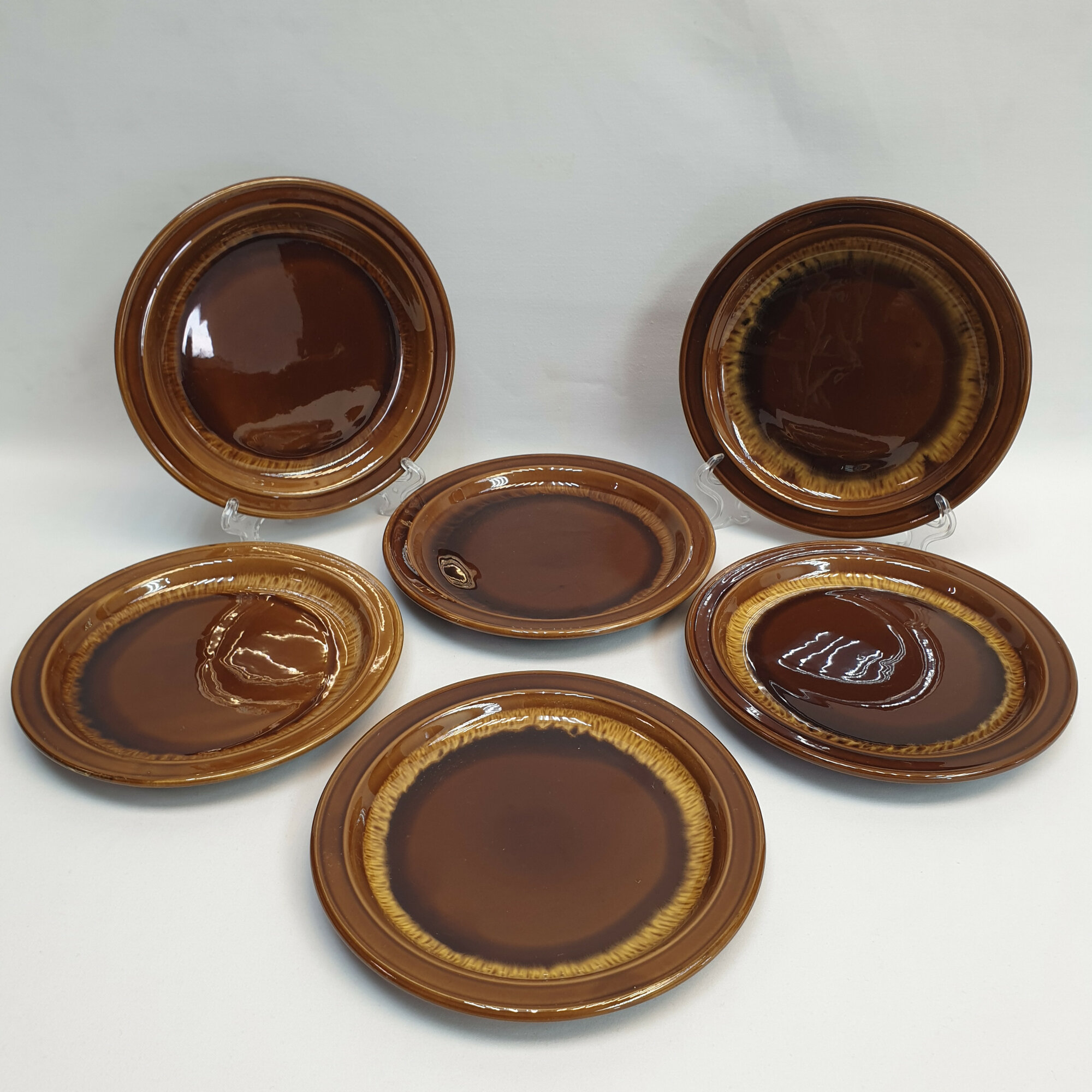 Винтажный набор пирожковых тарелок 6 шт Зик Конаково, фаянс, СССР