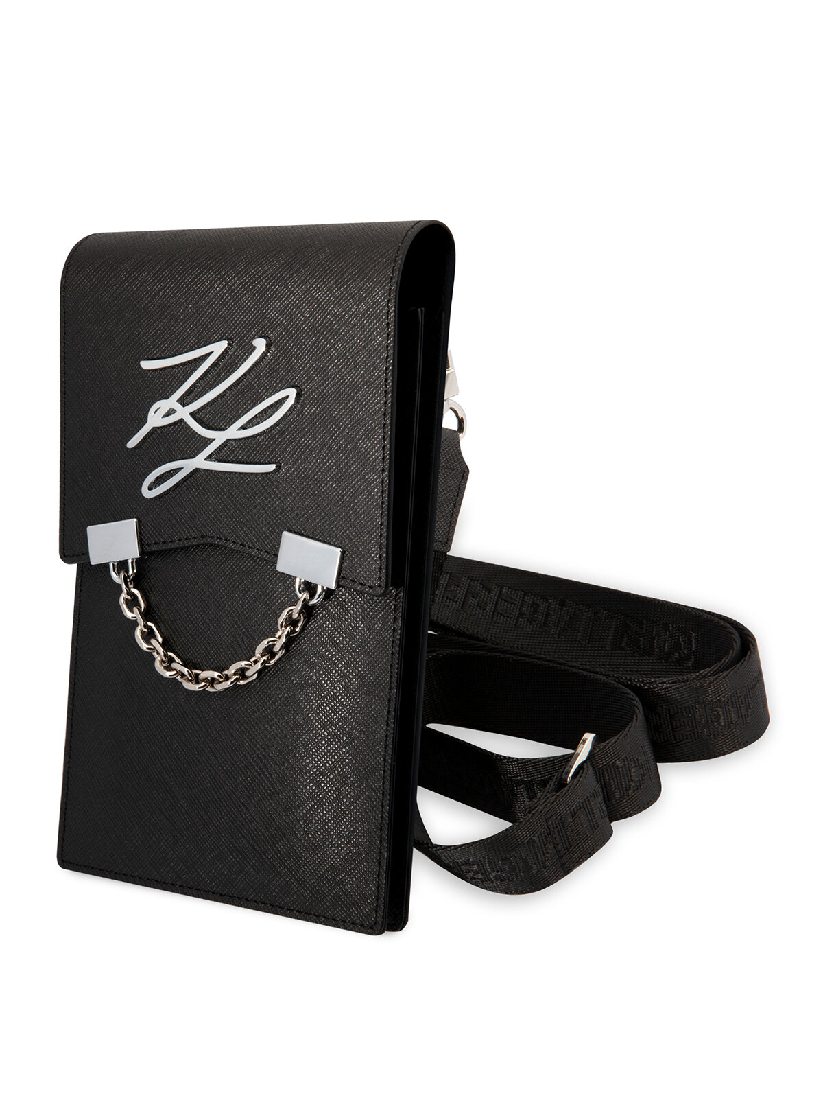 Сумка для смартфона Karl Lagerfeld, кросс-боди, с карманом для хранения карт, из экокожи PU Saffiano, черный