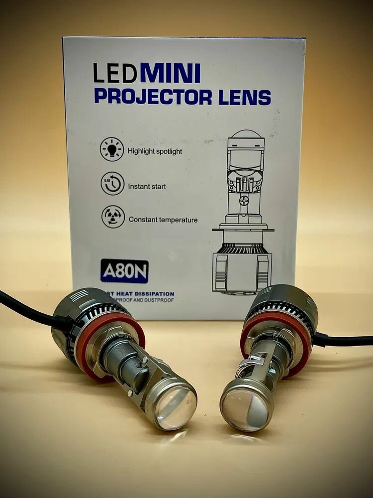 Светодиодные лампы линзованные H11 / Без разбора / Мини линза LED / Комплект 2шт