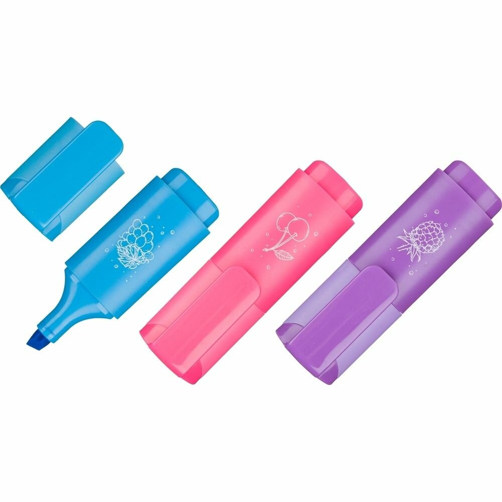 Набор текстовыделителей Bruno Visconti "Fresh marker", неон фиолетовый, розовый, голубой, 3 шт (22-0111)