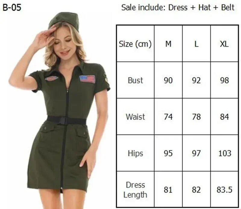 Костюм военного пилота Top Gun Maverick для женщин L, army green-B-05