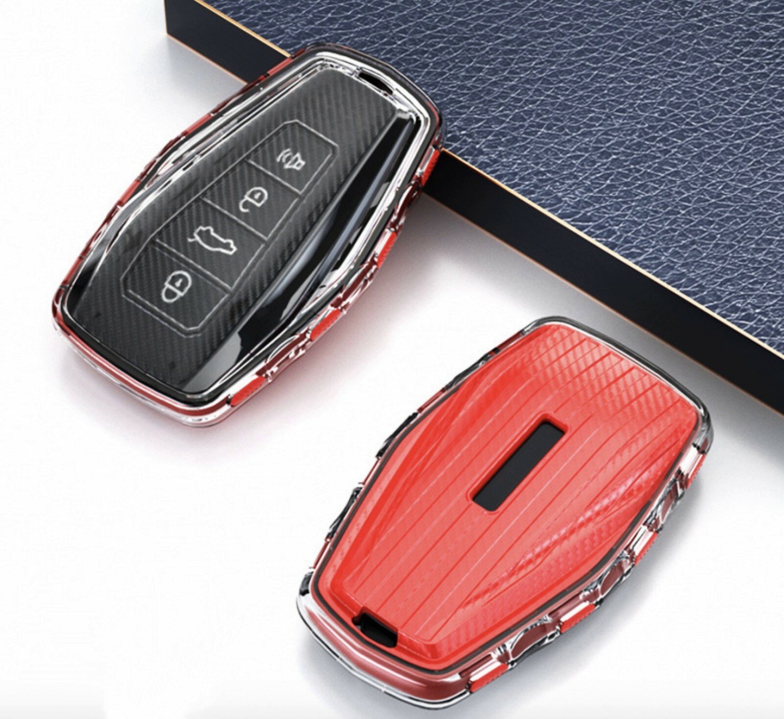 Защитный противоударный чехол Чехол. ру для смарт ключа GEELY с прозрачной красной оболочкой и вырезом под логотип