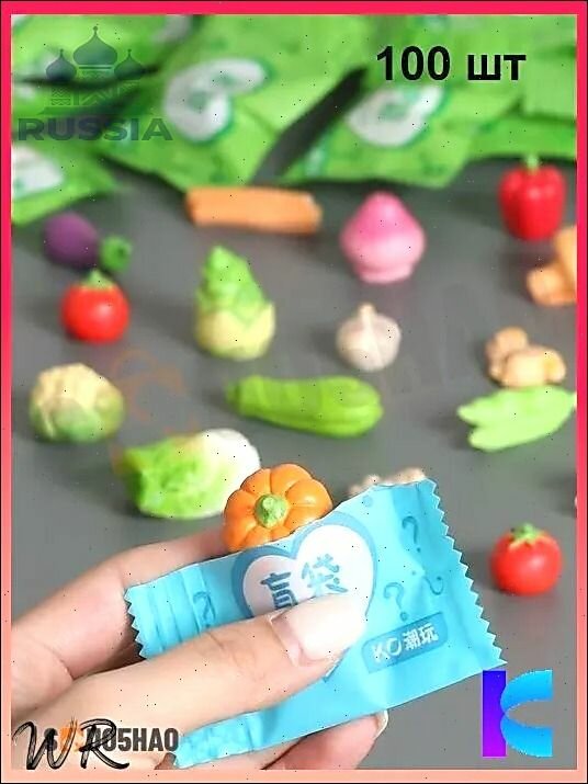 100 шт/Слепой пакет с миниатюрными фруктами и овощами / Игрушечная еда для детских игр на кухне