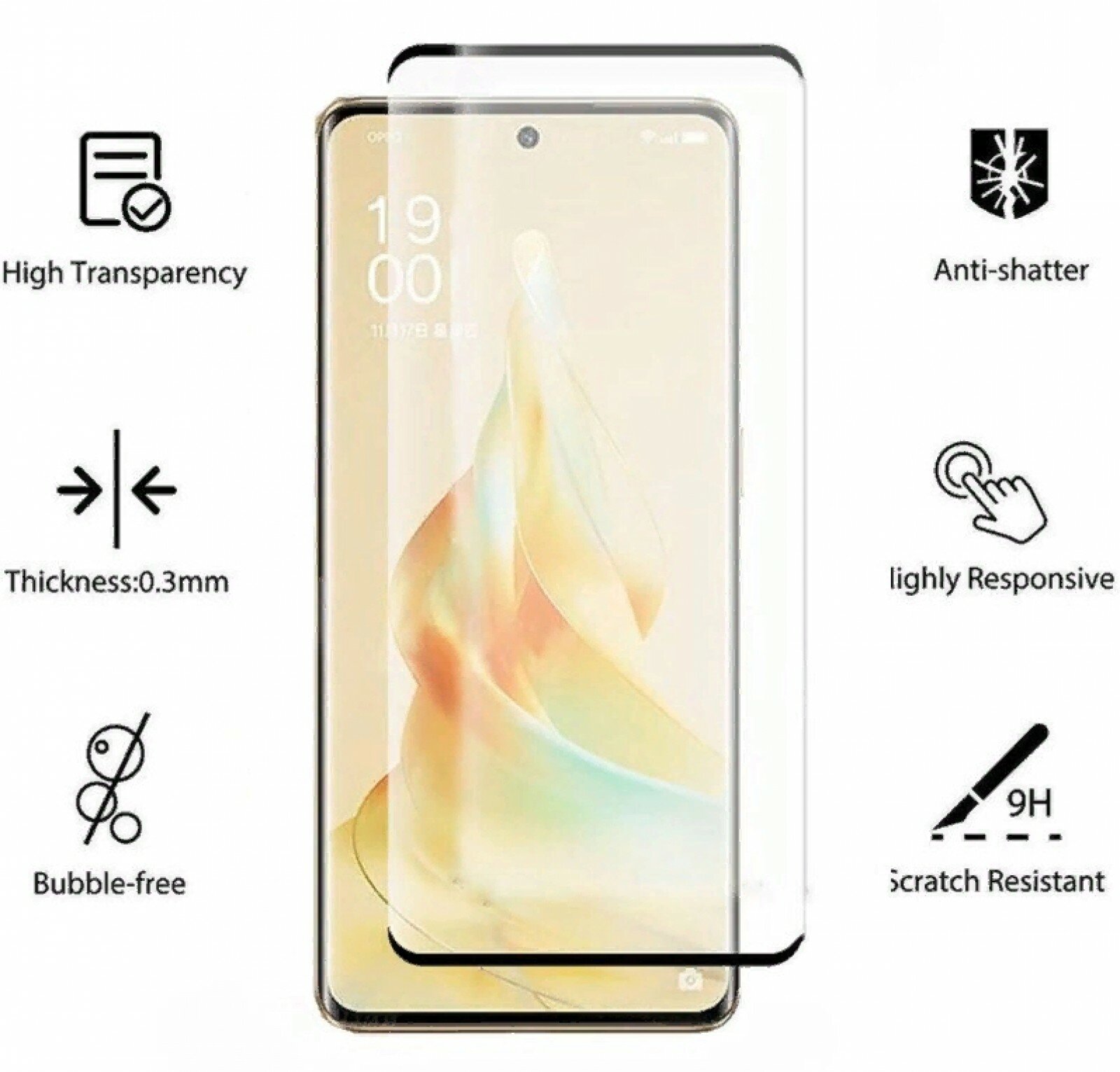 Защитное стекло MyPads 5D Forti Glass для OPPO Reno9 и Reno9 Pro с изогнутыми краями