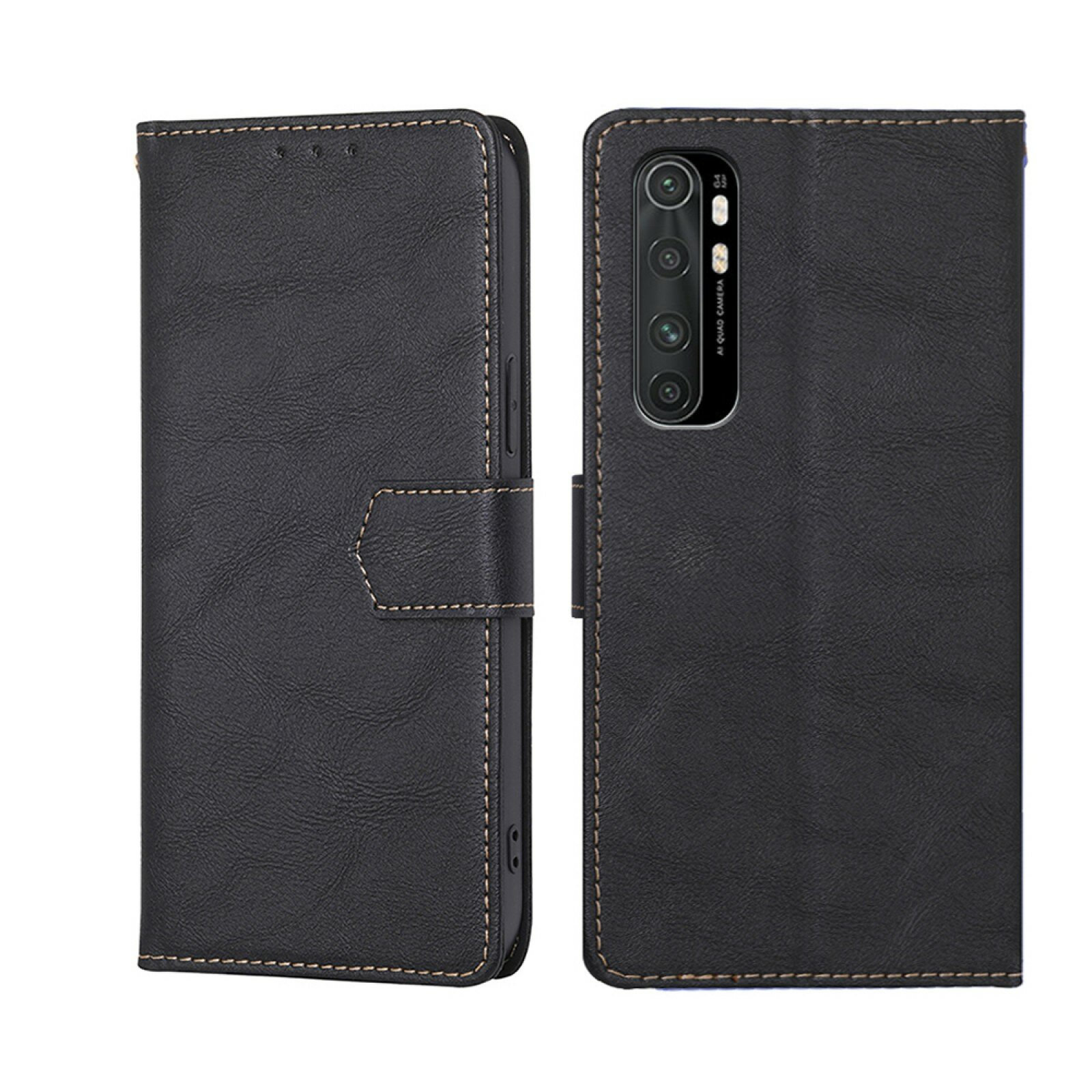 Чехол-книжка MyPads для Xiaomi Mi Note 10 Lite из натуральной телячьей кожи черного цвета