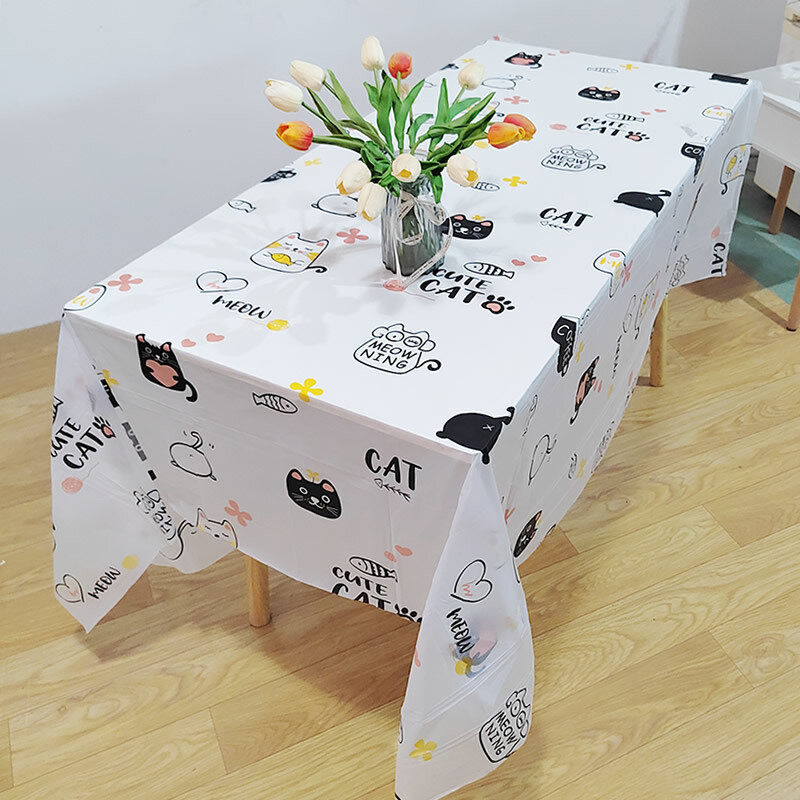 Одноразовая скатерть для детских праздников, стильный свежий принт, пластиковая водонепроницаемая скатерть для домашнего использования, квадратной формы.