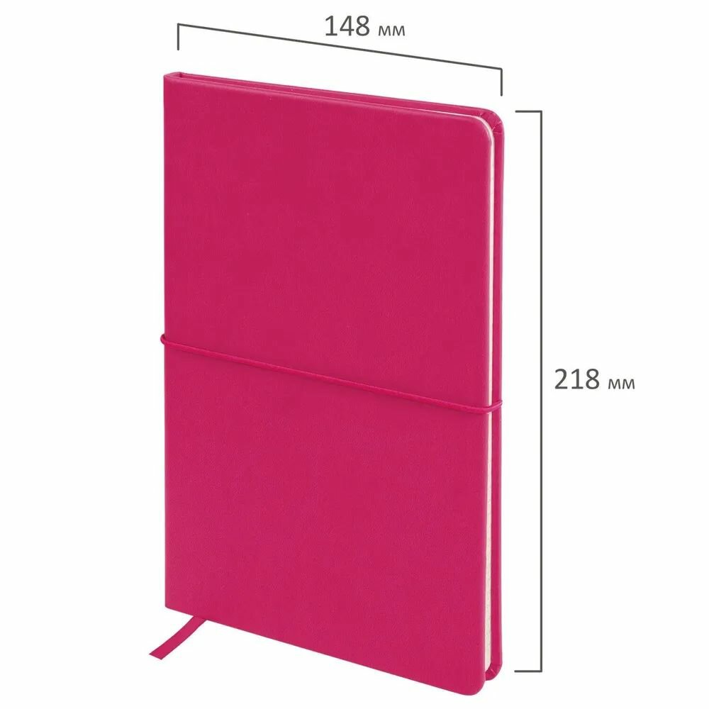 Блокнот А5 80л, (148x218 мм), под кожу, резинка, клетка, малиновый