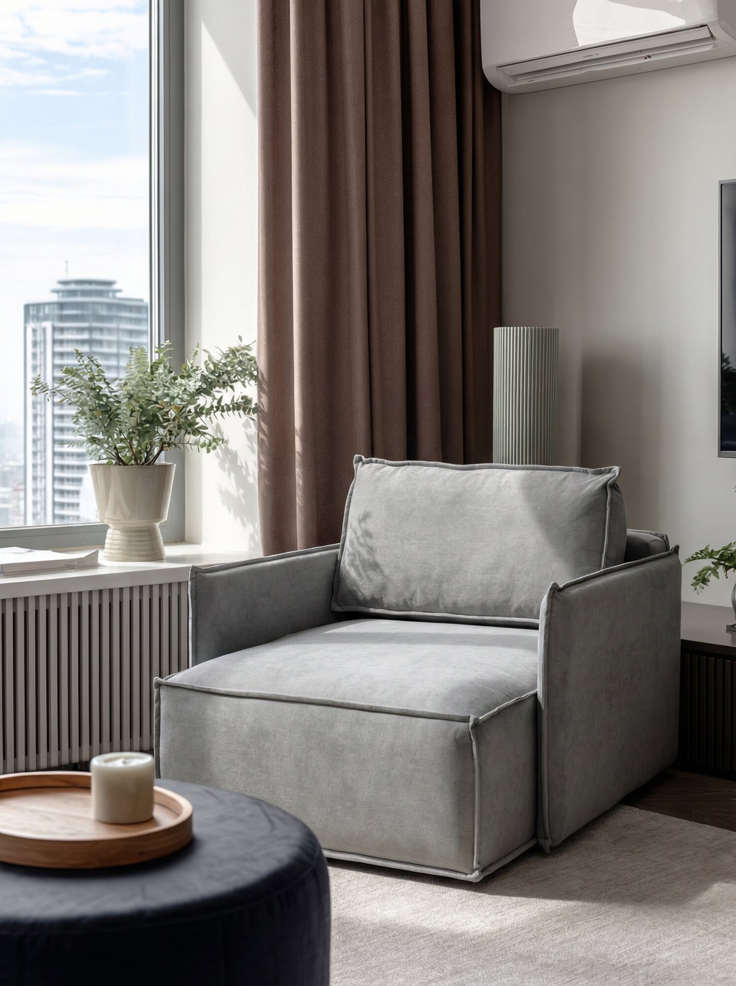 Кресло Брендосс 441 раскладное, кресло-кровать, материал износостойкий велюр, цвет серый