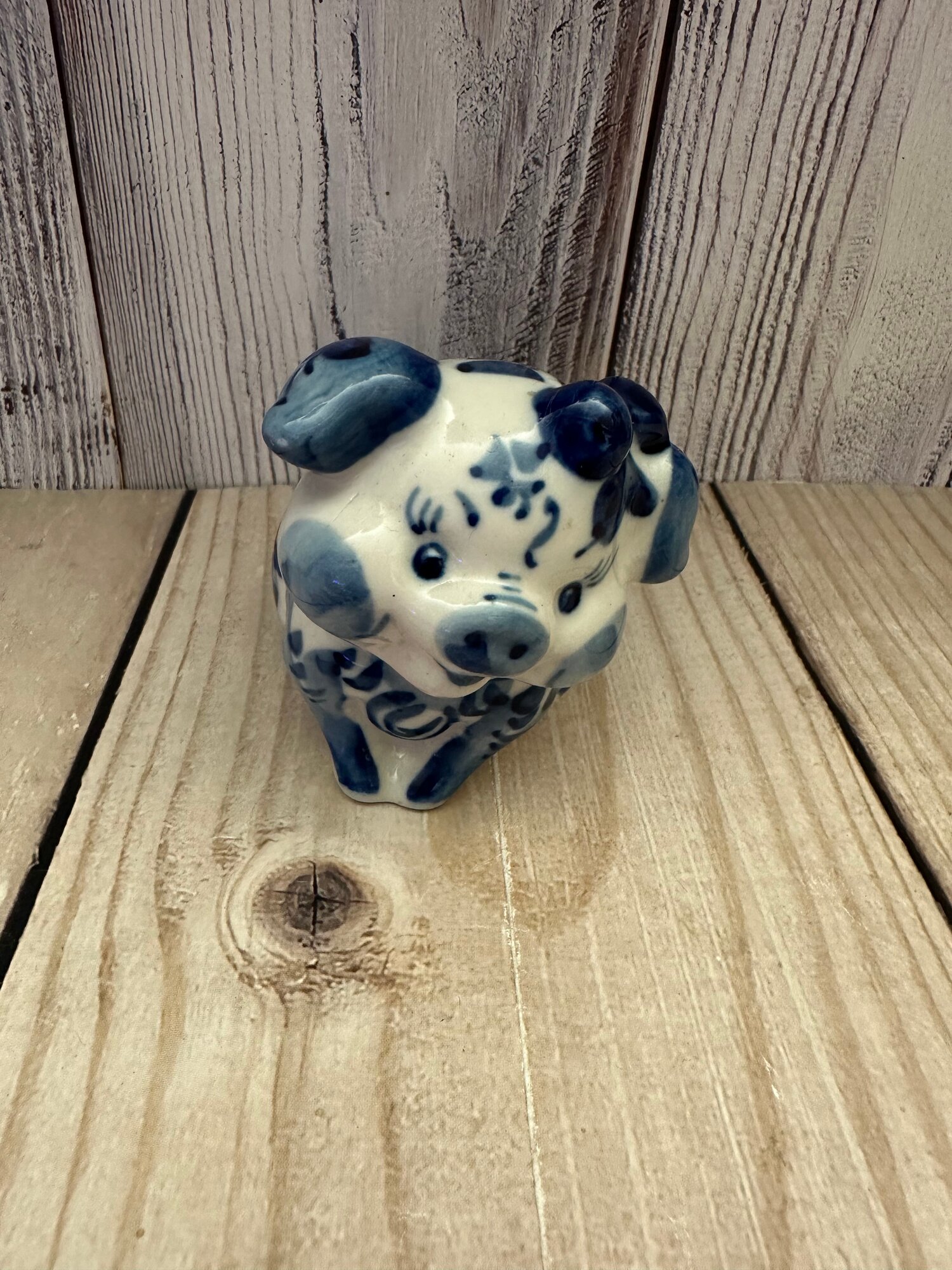 Статуэтка Весёлая Хрюшка Гжель Фарфор винтажная Авторская