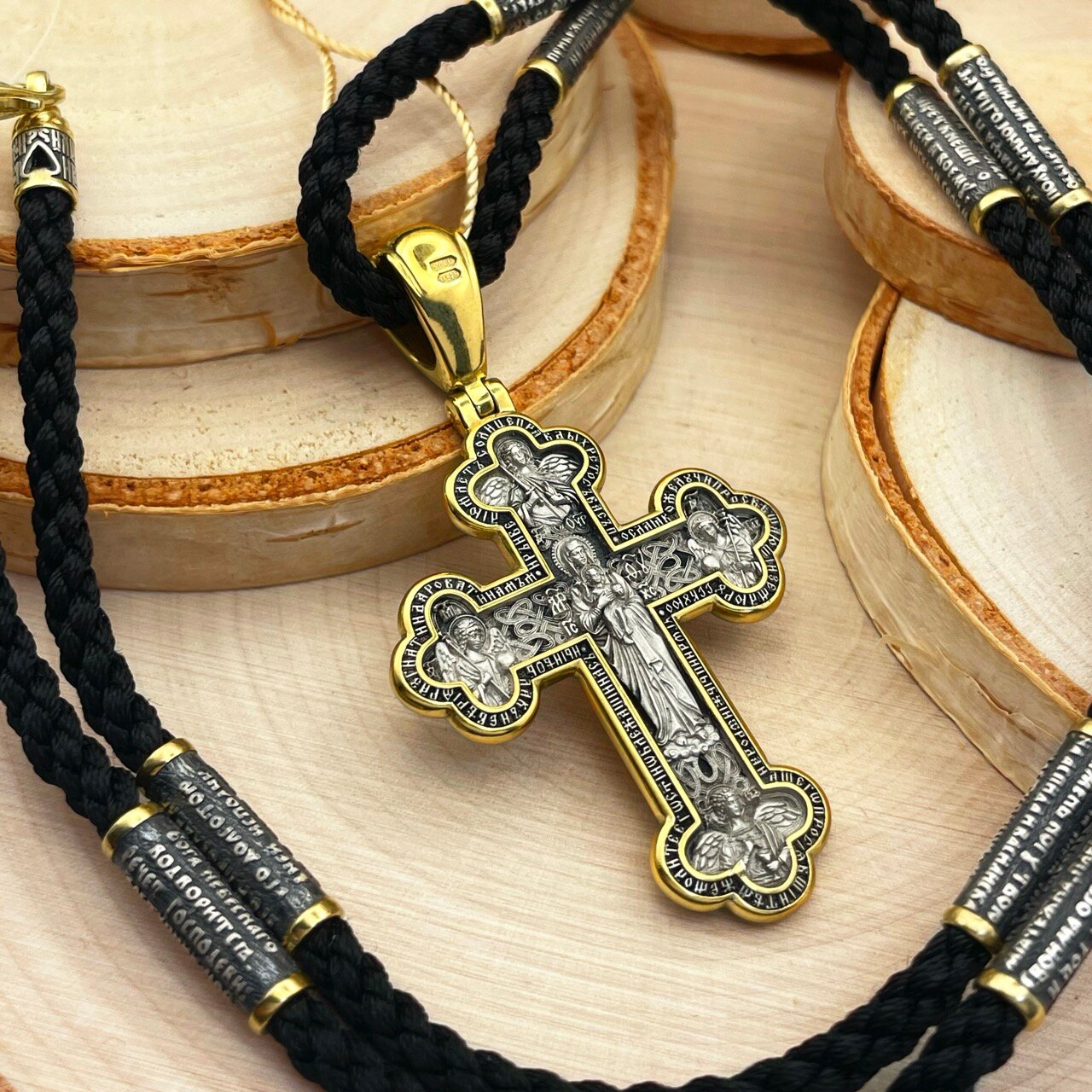 Крестик, серебро, 925 проба, чернение, оксидирование, золочение