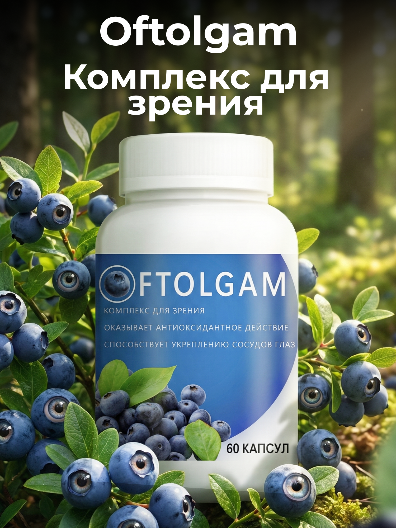 Пищевая добавка на растительной основе Oftolgam, активные ингридиенты, натуральный состав, 60 капсул