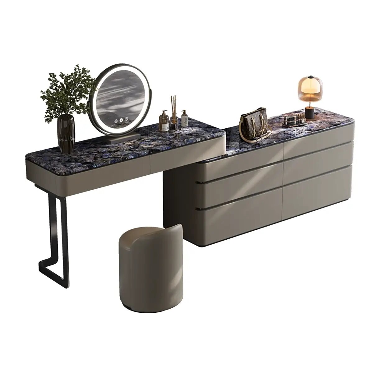 Туалетный столик с комодом 120 см Milana (столик 80 см + комод 120 см без пуфа и зеркала, синий мрамор)