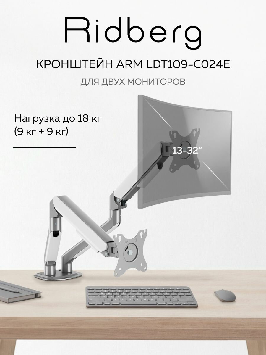 Кронштейн для монитора Ridberg Arm (Серебряный)