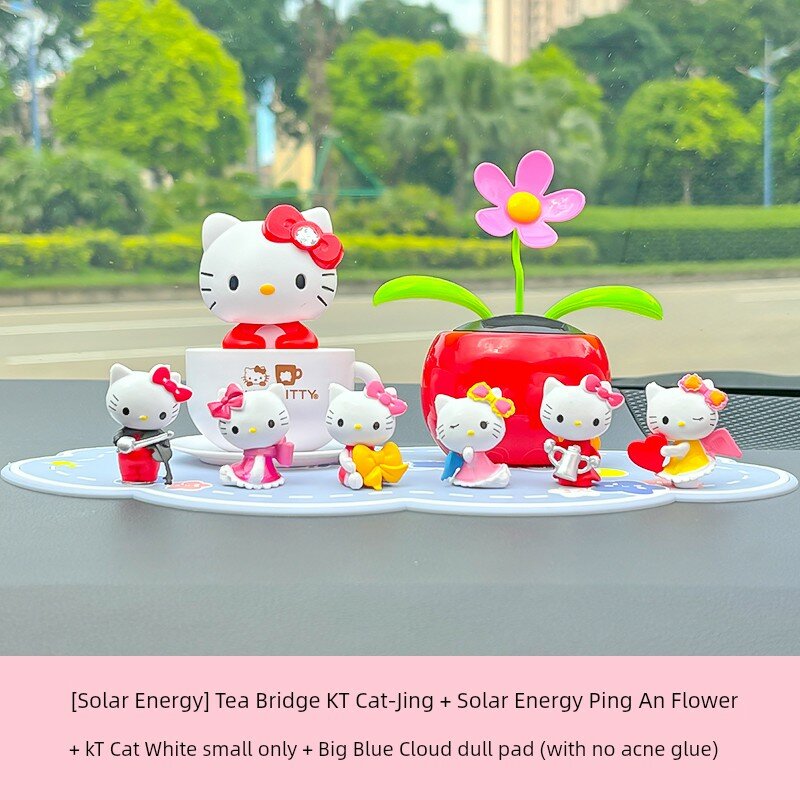 Солнечная-powered Hello Kitty чашка с подсолнухом и 6 маленькими фигурами Китти, красный цвет, декор для снятия стресса
