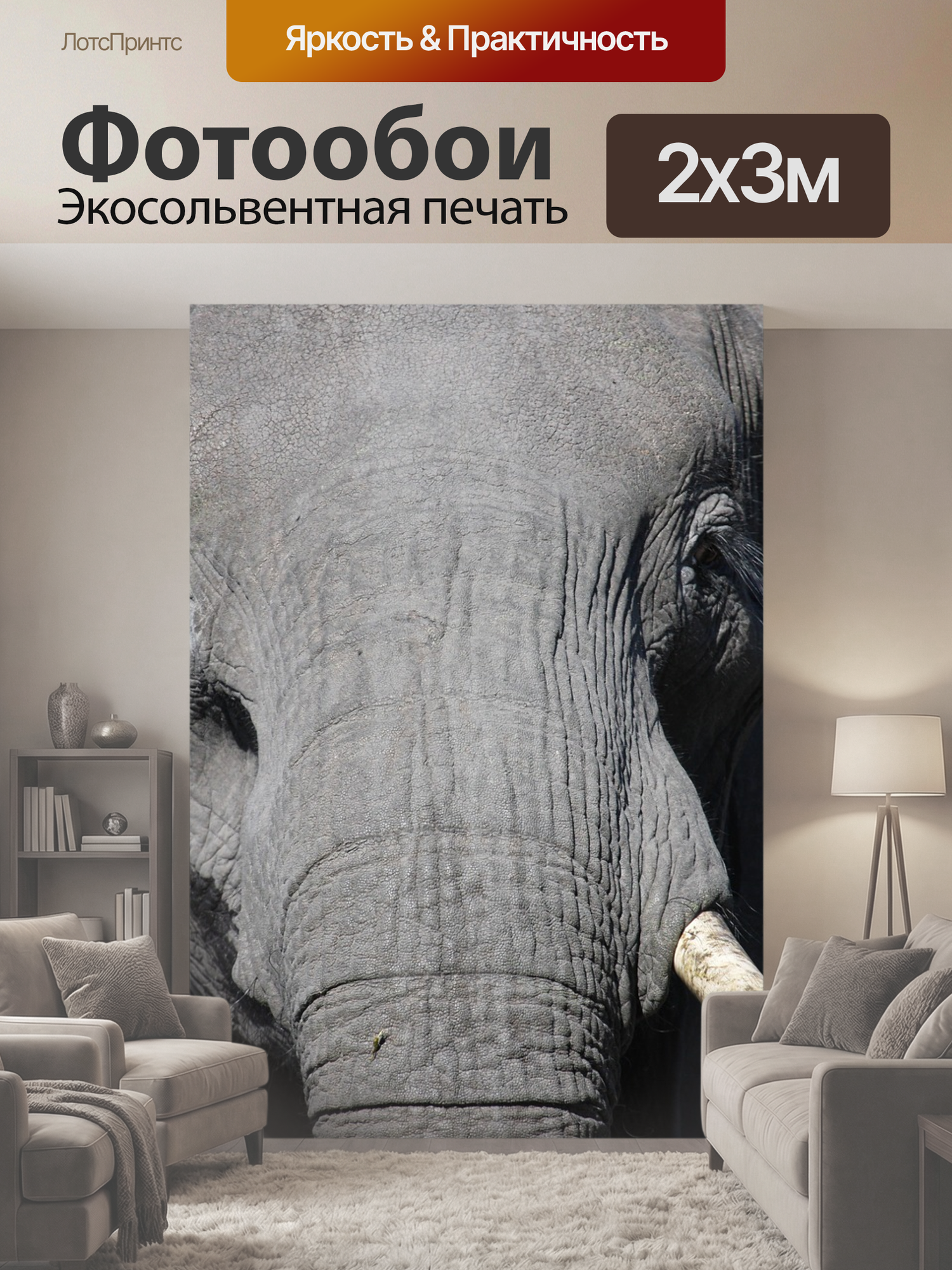 Фотообои "Слон, африка, африканский слон" 200x300 см. экосольвентная печать