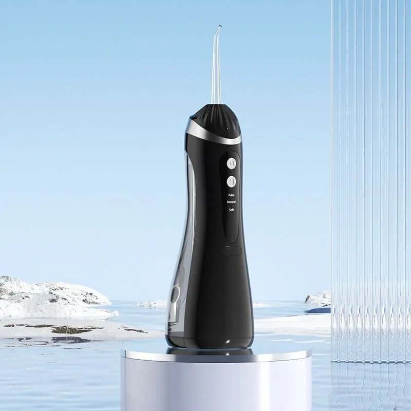 Ирригатор полости рта портативный с 3 режимами: Pulse, Normal и Soft, 200 мл, черный (4 насадки)