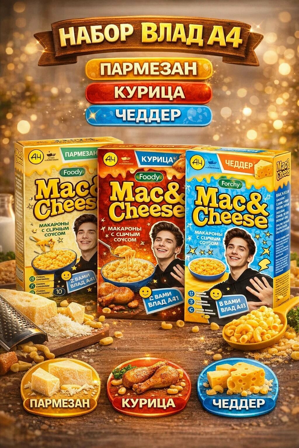 Набор 3 вкуса макарон Влад А4 Mac&Cheese по 143 гр