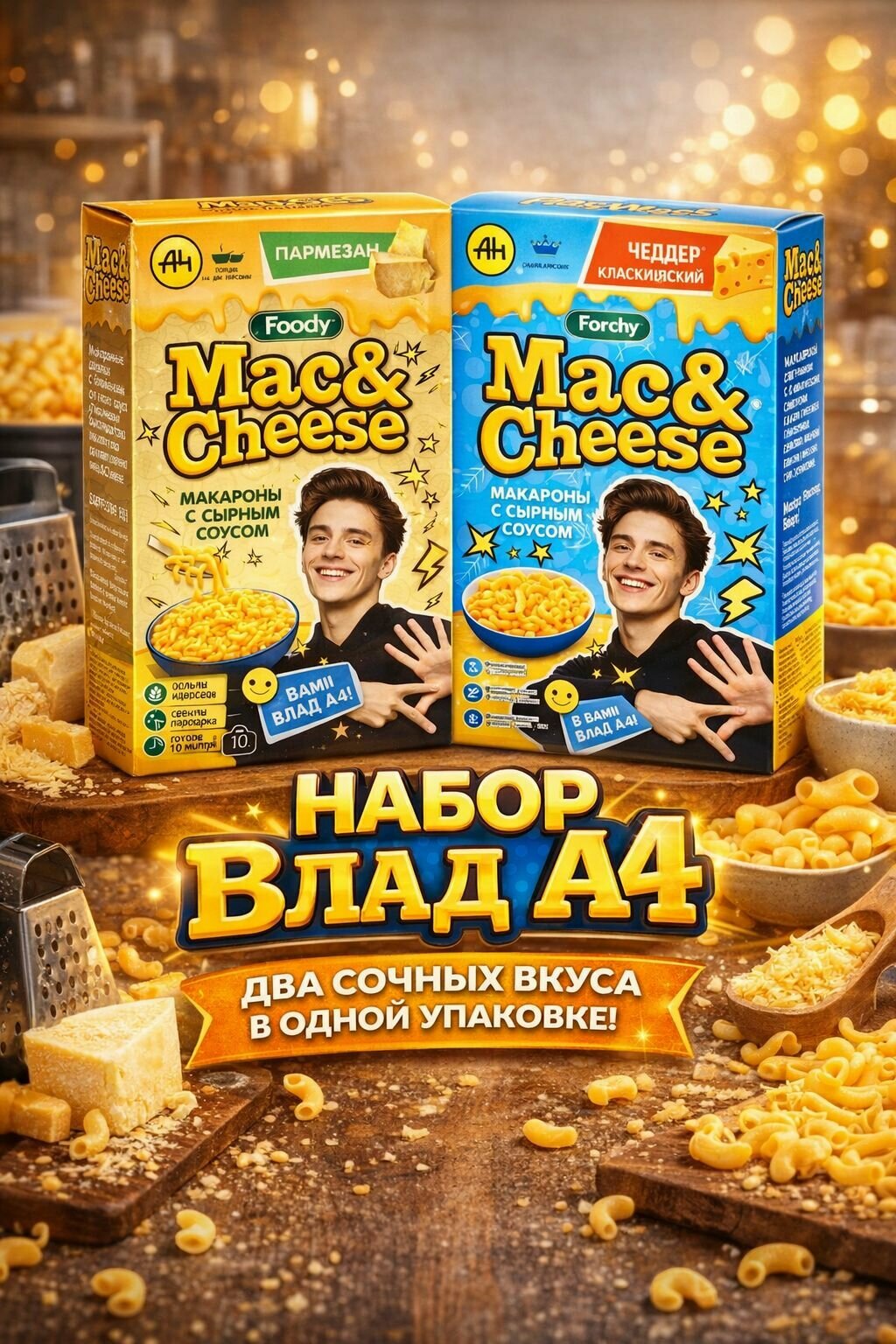Набор 2 вкуса макарон Влад А4 Mac&Cheese Пармезан / Чеддер по 143 гр.