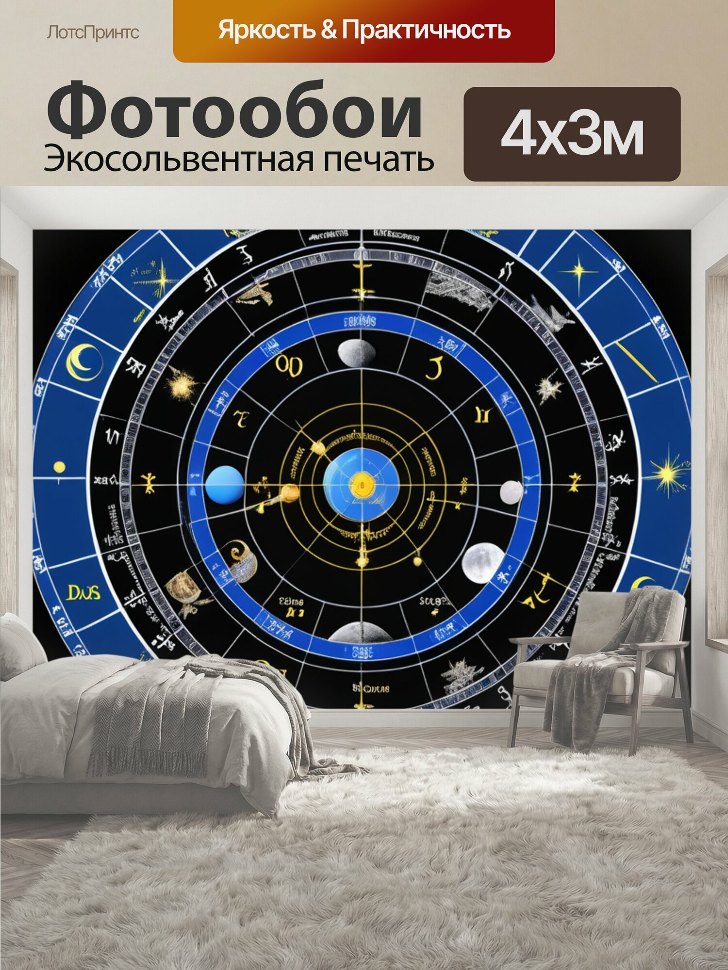 Фотообои "Луна и гороскопы" 400x300 см. экосольвентная печать