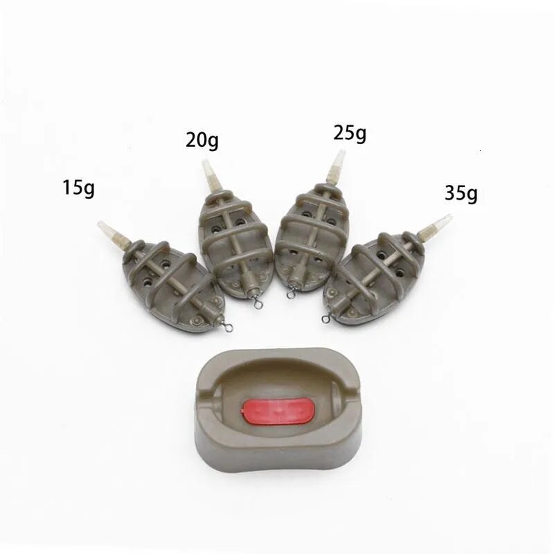 Фидер для ловли карпа встроенным способом, 4 кормушки 15/20/25/35 г, набор форм для ловли карпа 30/40/50/60 г