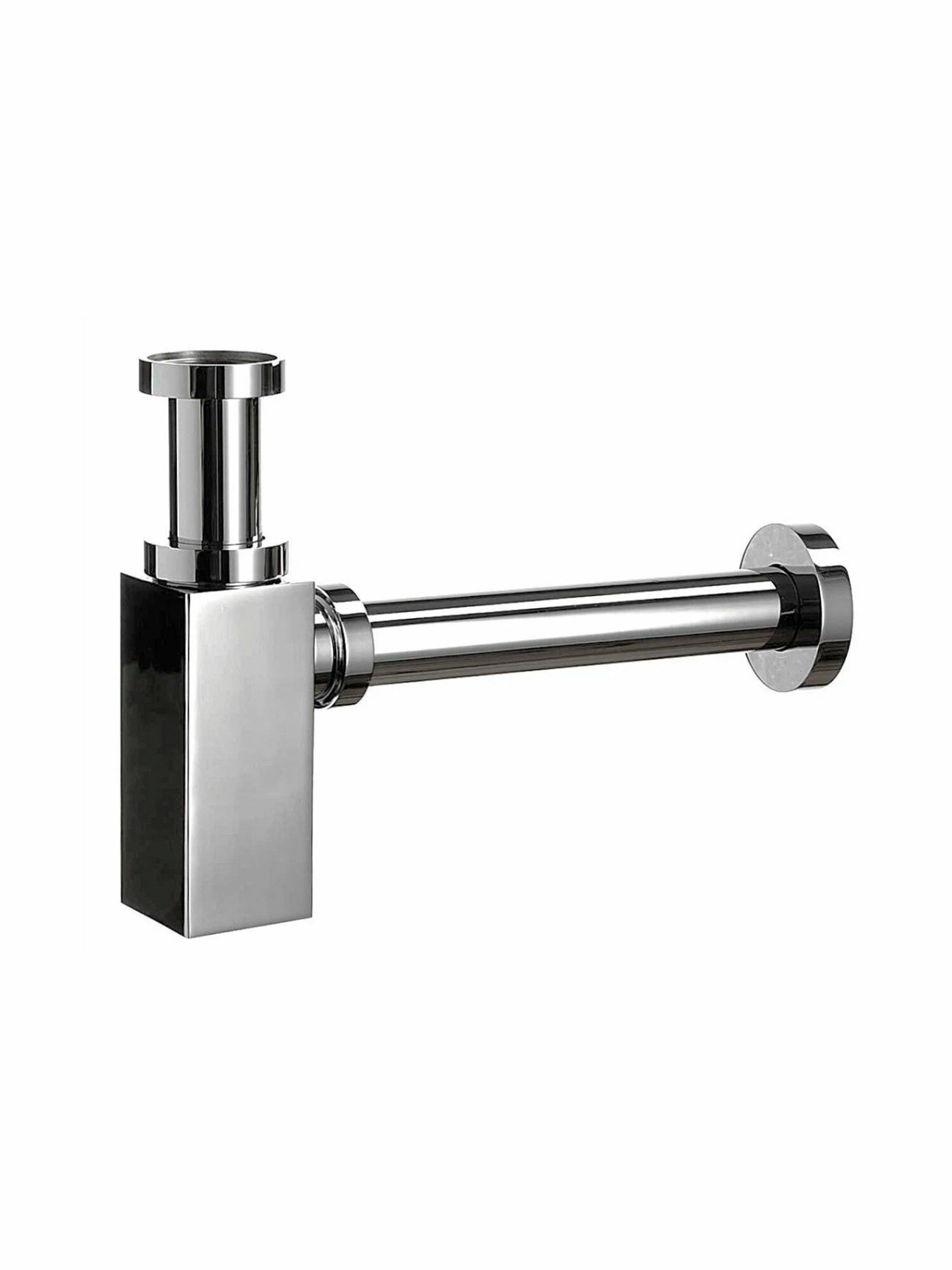 Сифон для раковины BAU Stil дизайнерский металлический, квадратный, без сливного клапана, хром
