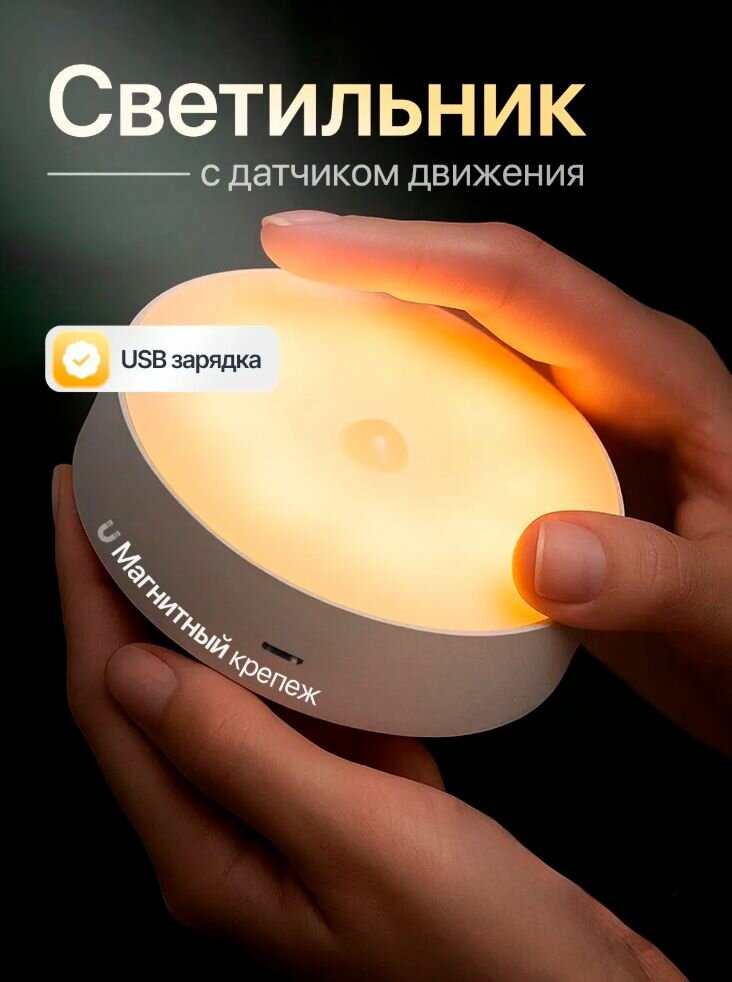 Светильник настенный с датчиком движения беспроводной светодиодный аккумуляторный, 1 шт