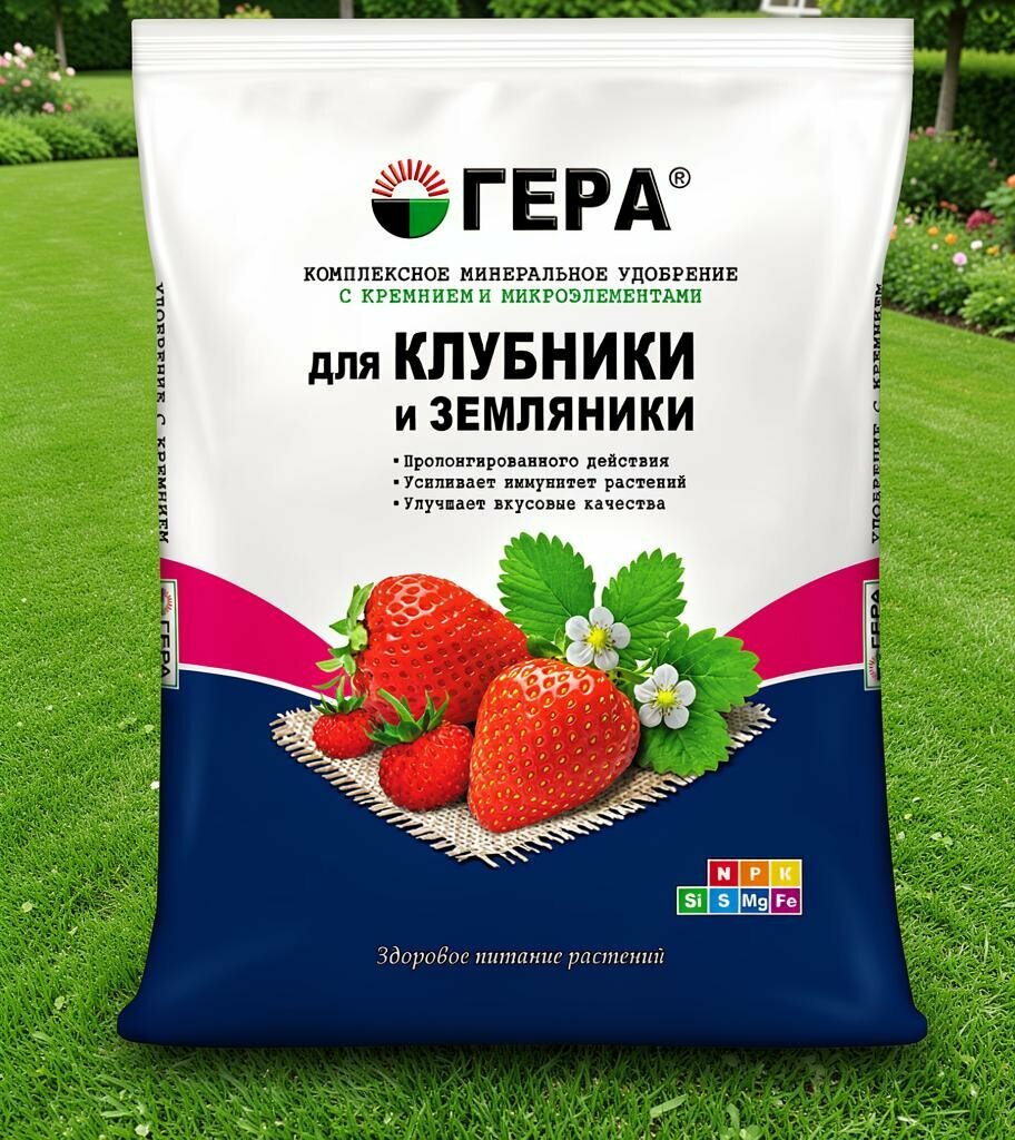 КМУ с кремнием и микроэлементами "гера" для клубники и земляники, 0,9 кг, гера