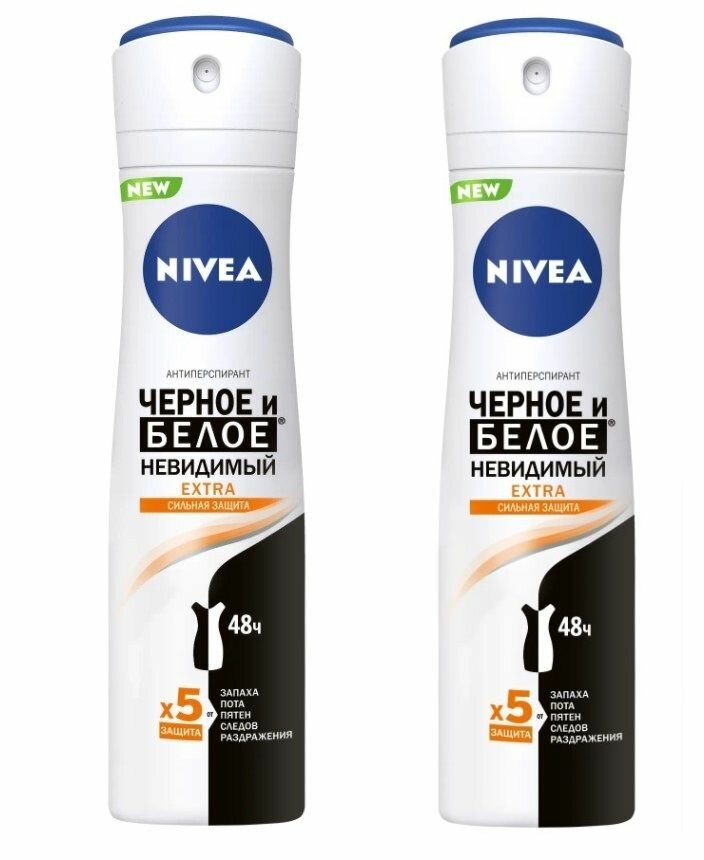 Nivea Дезодорант женский Черное и Белое Невидимый Extra, 150 мл, 2 шт