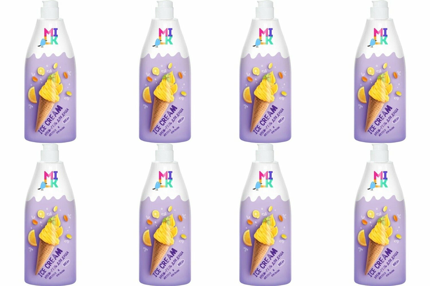 Крем-гель для душа MILK Молоко и апельсин, 800 мл, 8 шт