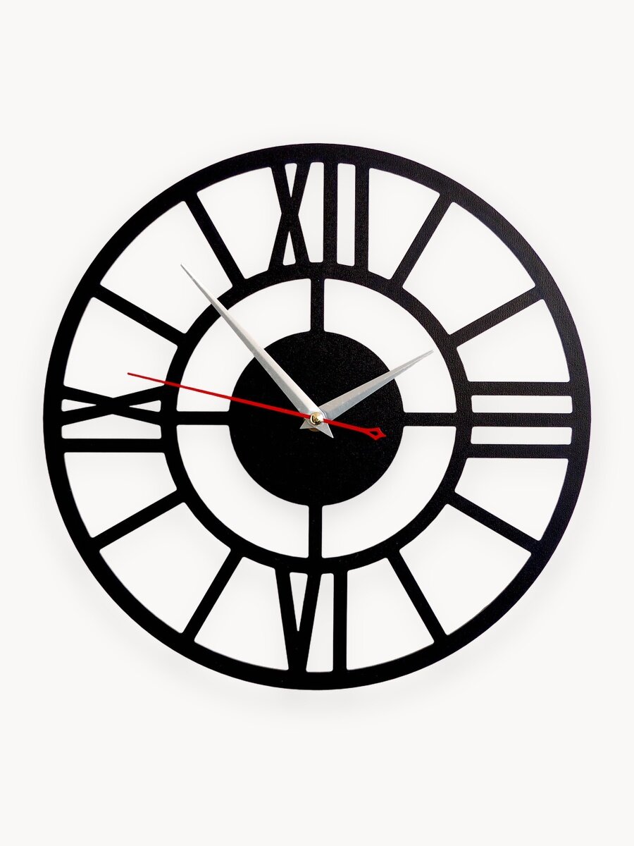 Настенные часы Roomton Лофт 40 см черные, большие часы в гостиную, в кухню, в спальню бесшумные